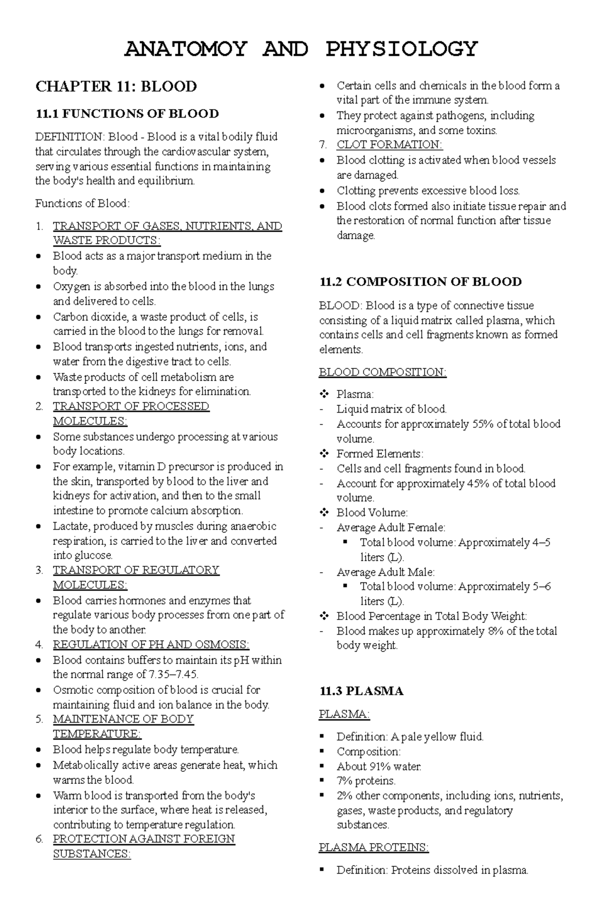 Chapter 11: Blood Functions, Composition, and Diagnostic Tests - Studocu