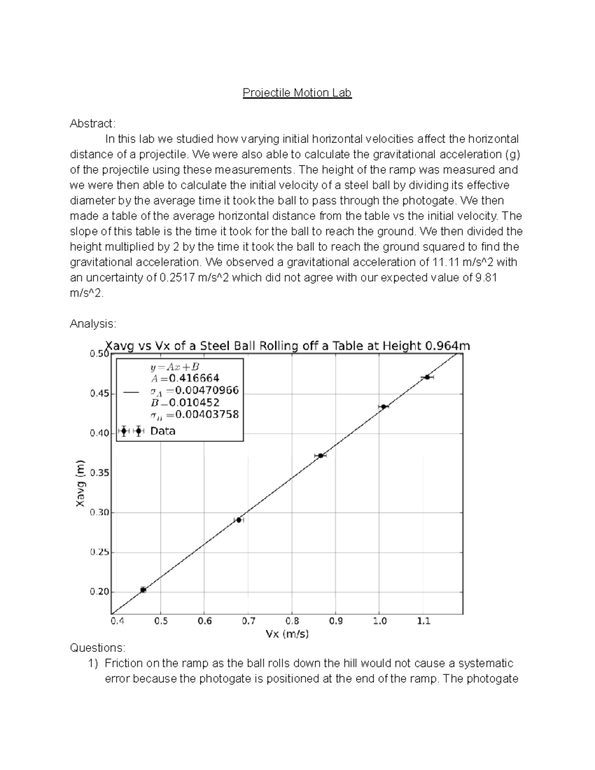 PHY 121 Projectile Motion Lab: Exploring Initial Velocity Effects - Studocu