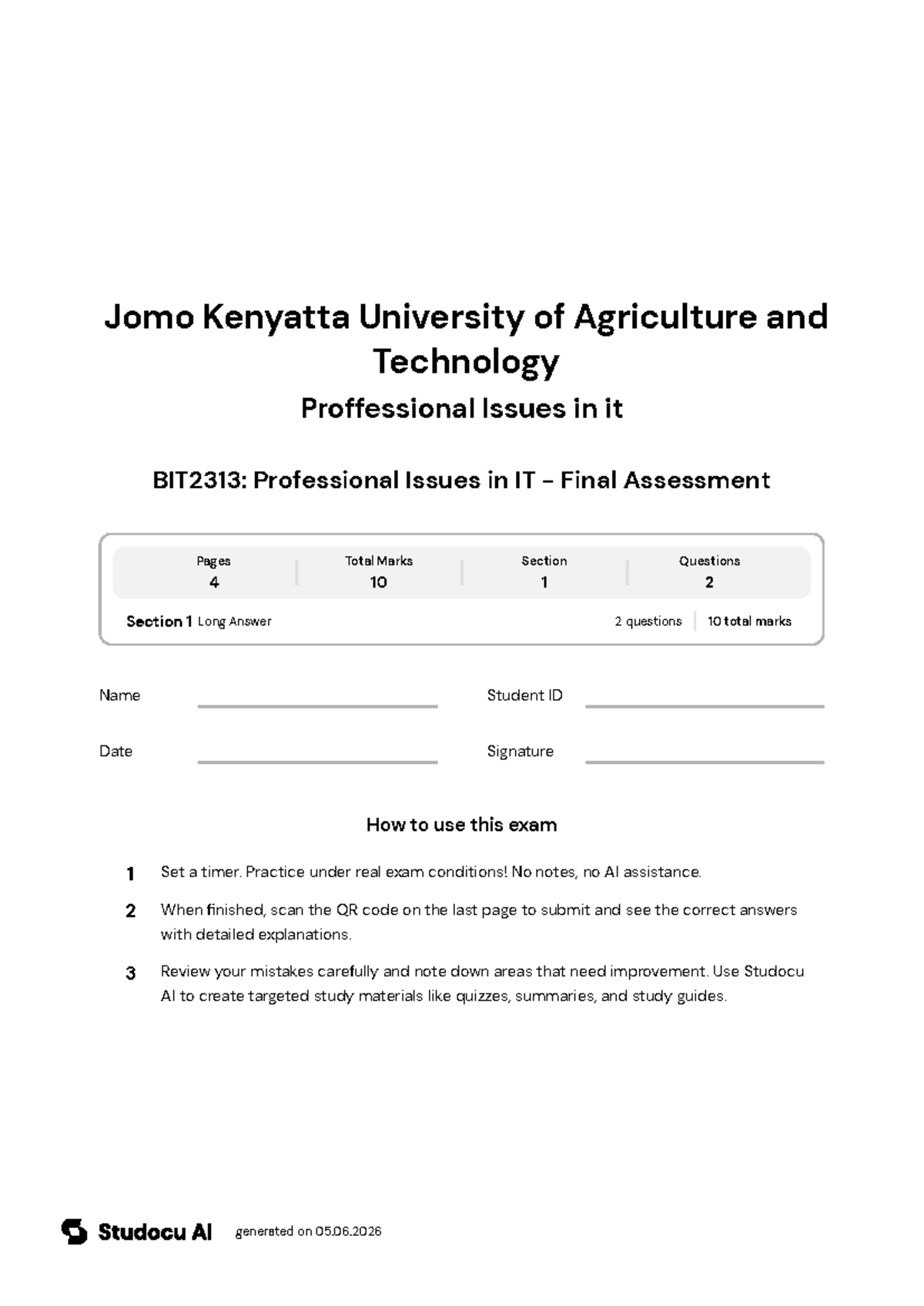 BIT2313: Professional Issues in IT - Final Assessment - Studocu