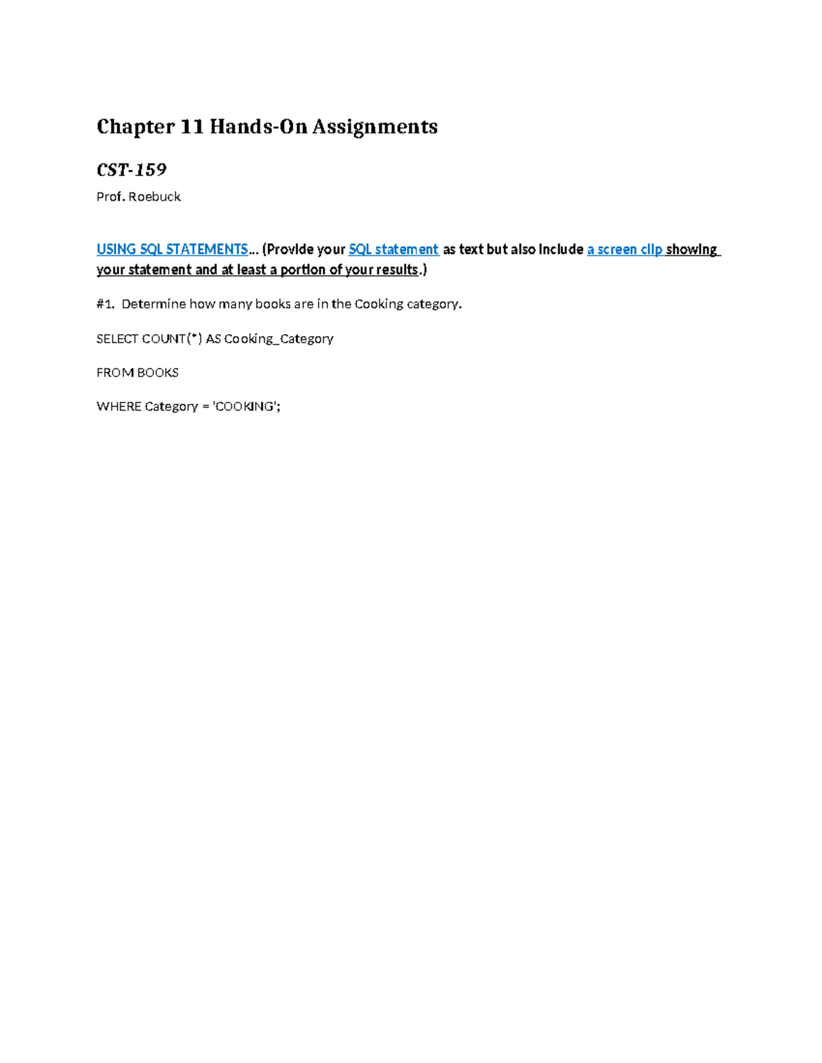 CST-159 Chapter 11 SQL Exercises and Assignments - Studocu