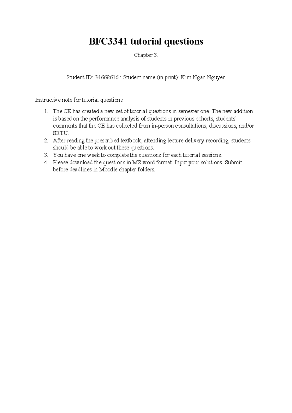 Tutorial Questions for BFC3341 - Chapter 3 - Studocu