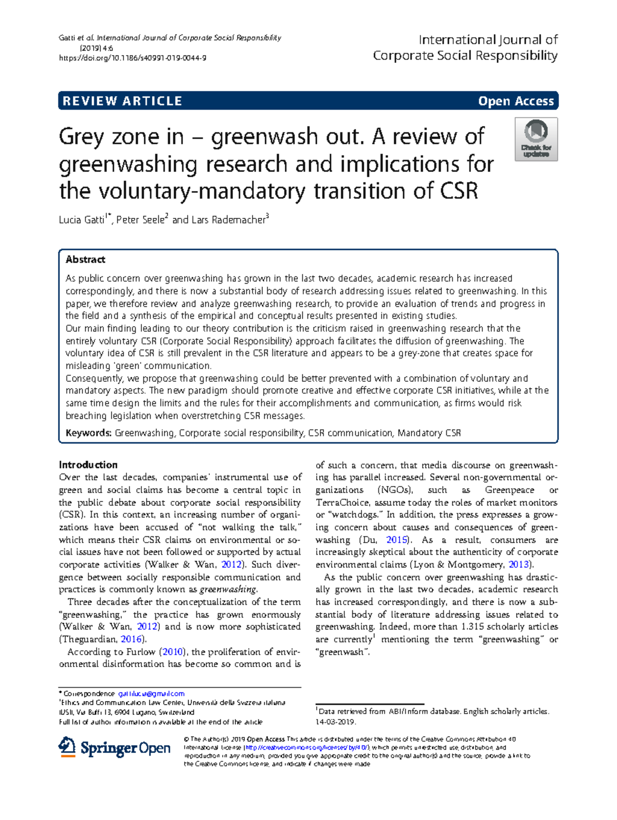 Review of Greenwashing Research and CSR Implications (S40991) - Studocu