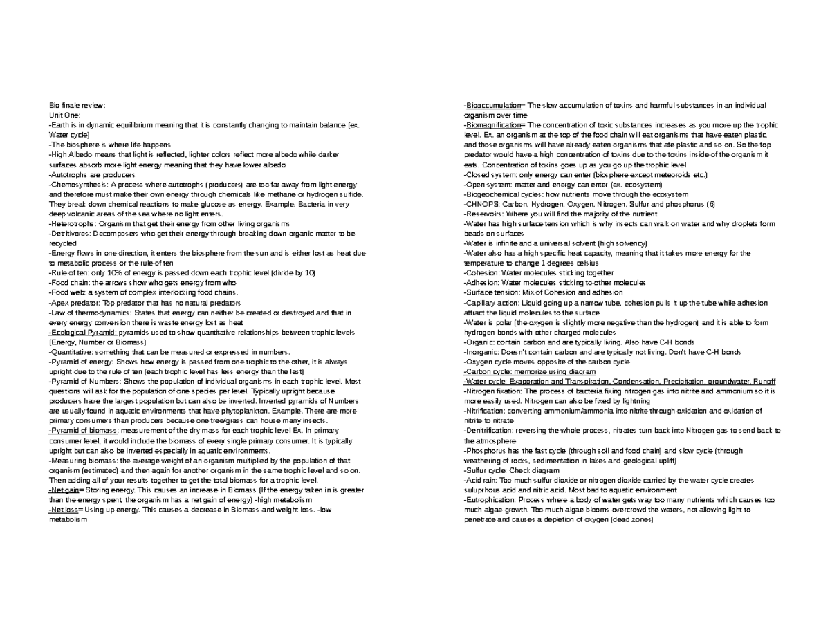 Bio 101 Final Exam Review: Trophic Levels, Ecosystems, and Evolution ...