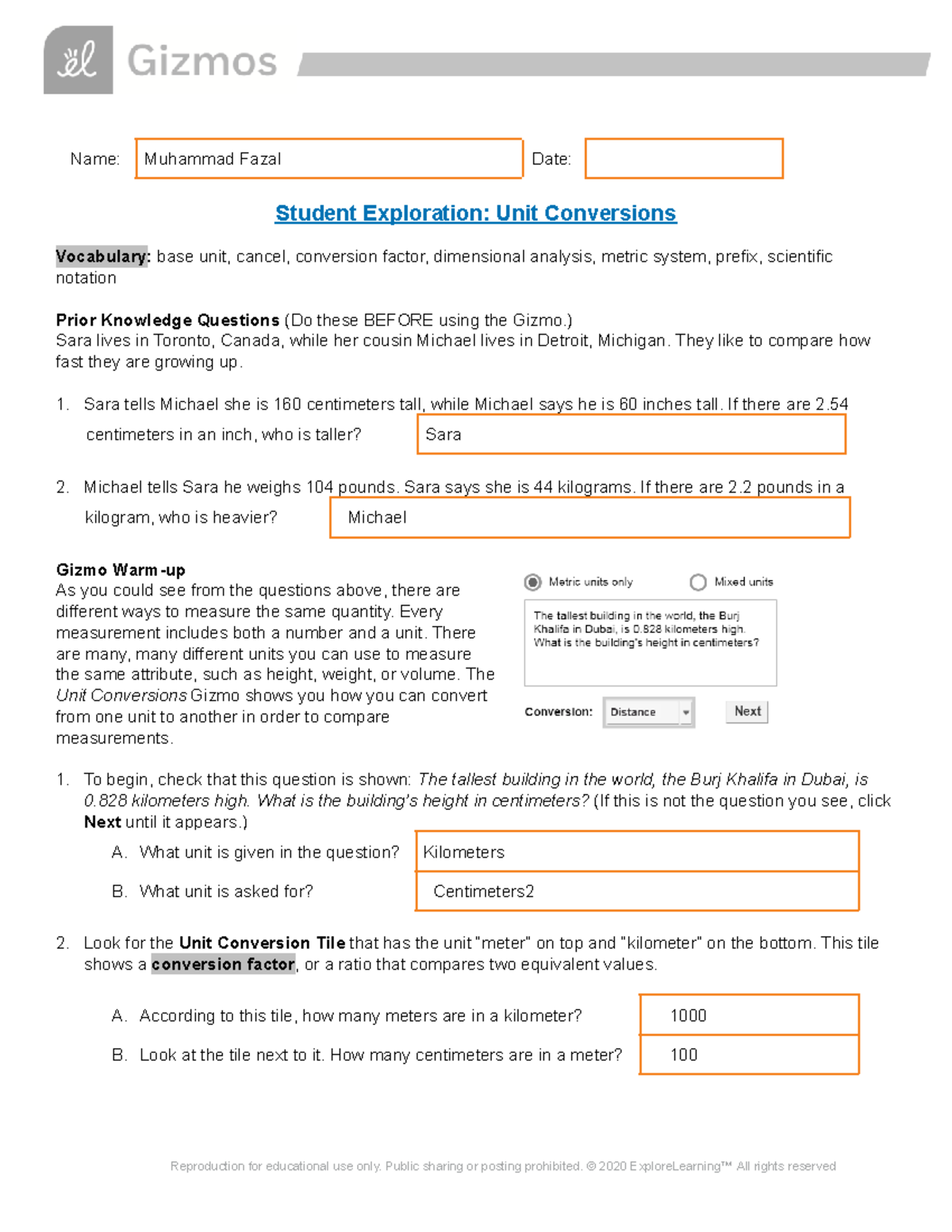 Unit Conversion Student Exploration: Understanding Measurements - Studocu