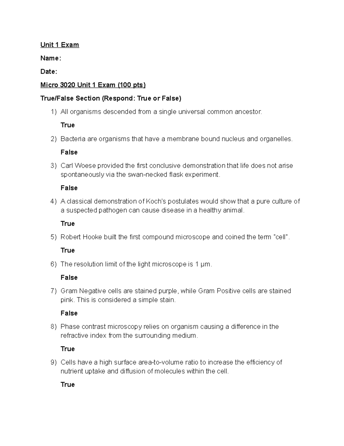 Micro 3020 Unit 1 Exam: Comprehensive Review & Practice Questions - Studocu