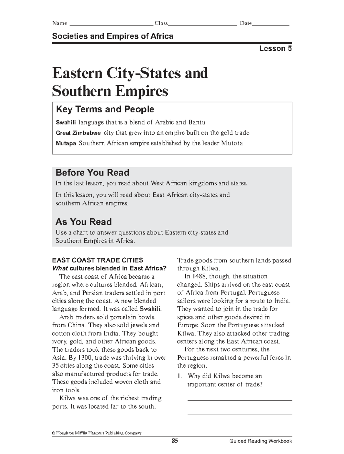 Eastern City-States and Southern Empires in Africa - Lesson 5 Overview ...