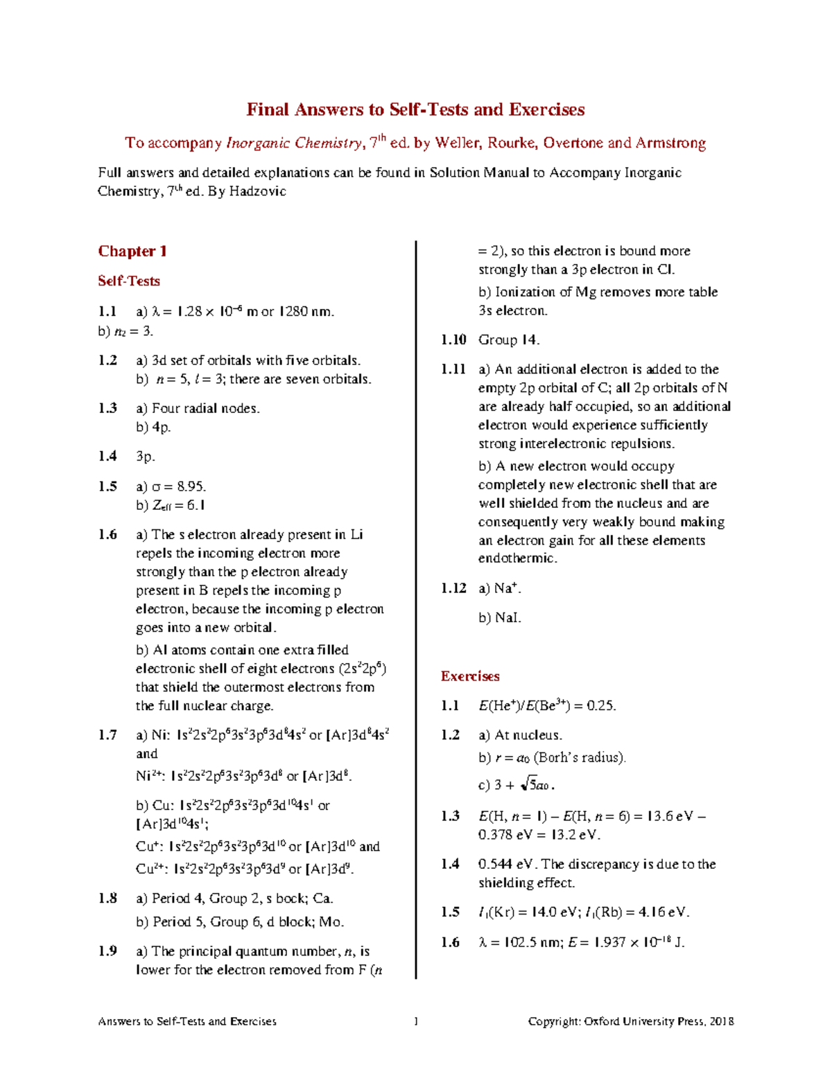 Chemistry Exercises With Answers