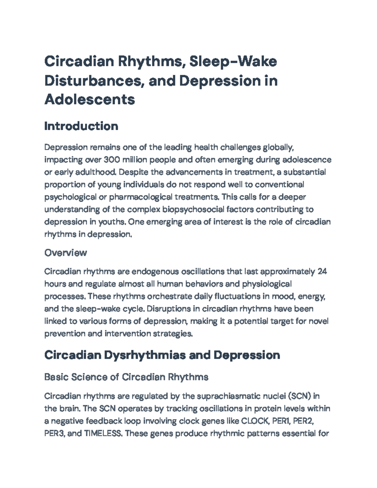 Circadian Rhythms, Sleep-Wake Disturbances, and Depression in ...