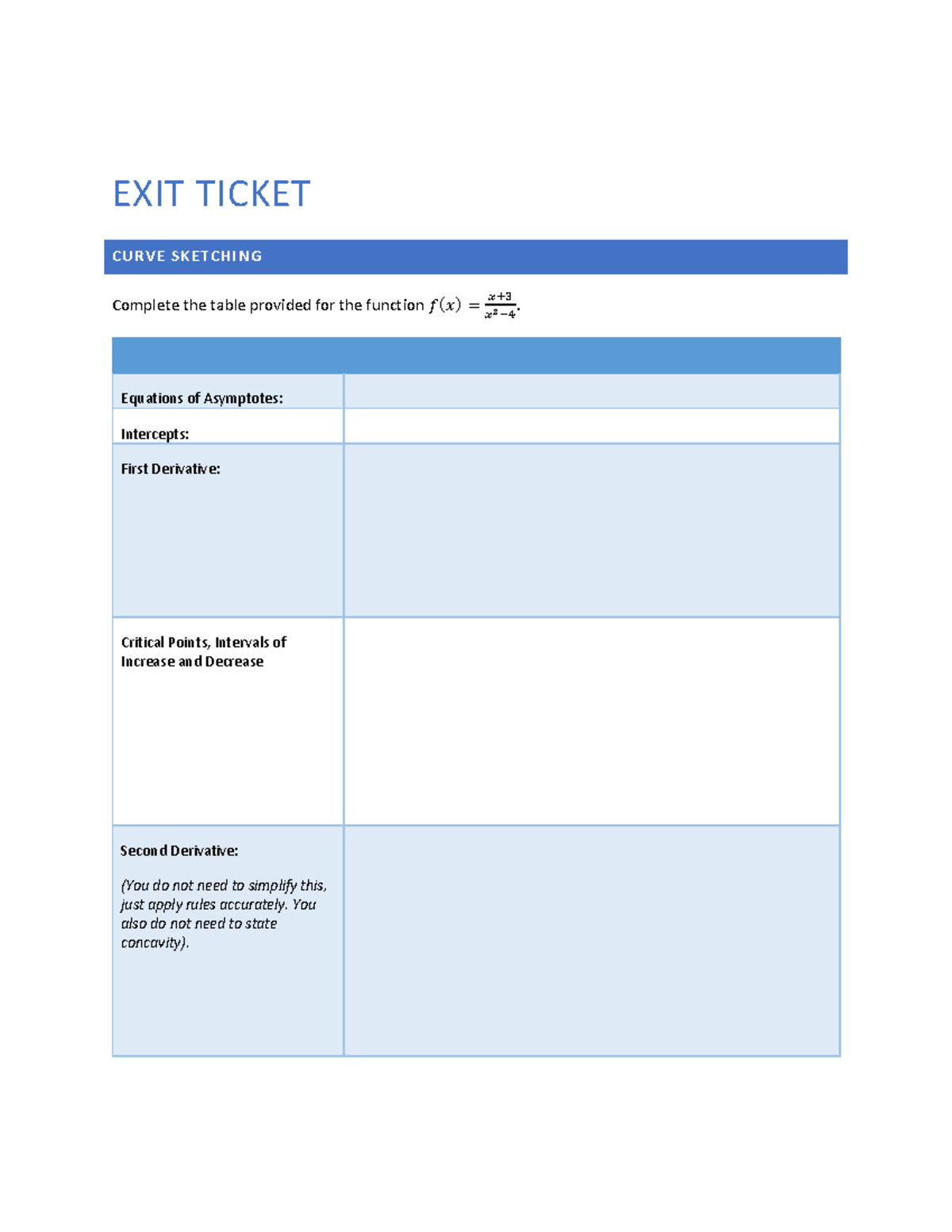 UWindsor Prep Calculus - Day 5 Exit Ticket - MATH 1720 - EXIT TICKET ...