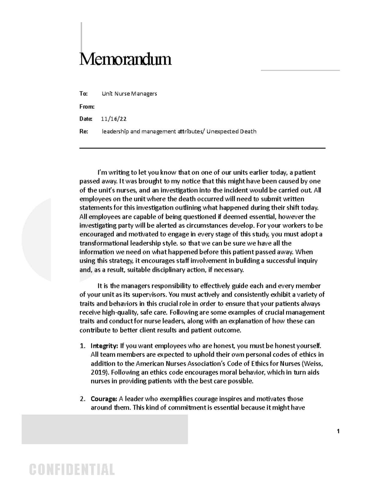 Leadership Memo 7622: Attributes for Effective Nurse Management - Studocu