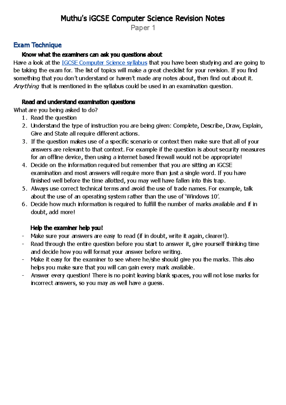 Paper 2 Computer science IGCSE Notes - iGCSE Computer Science Revision ... Paper 2 Computer science IGCSE Notes - iGCSE Computer Science Revision ...