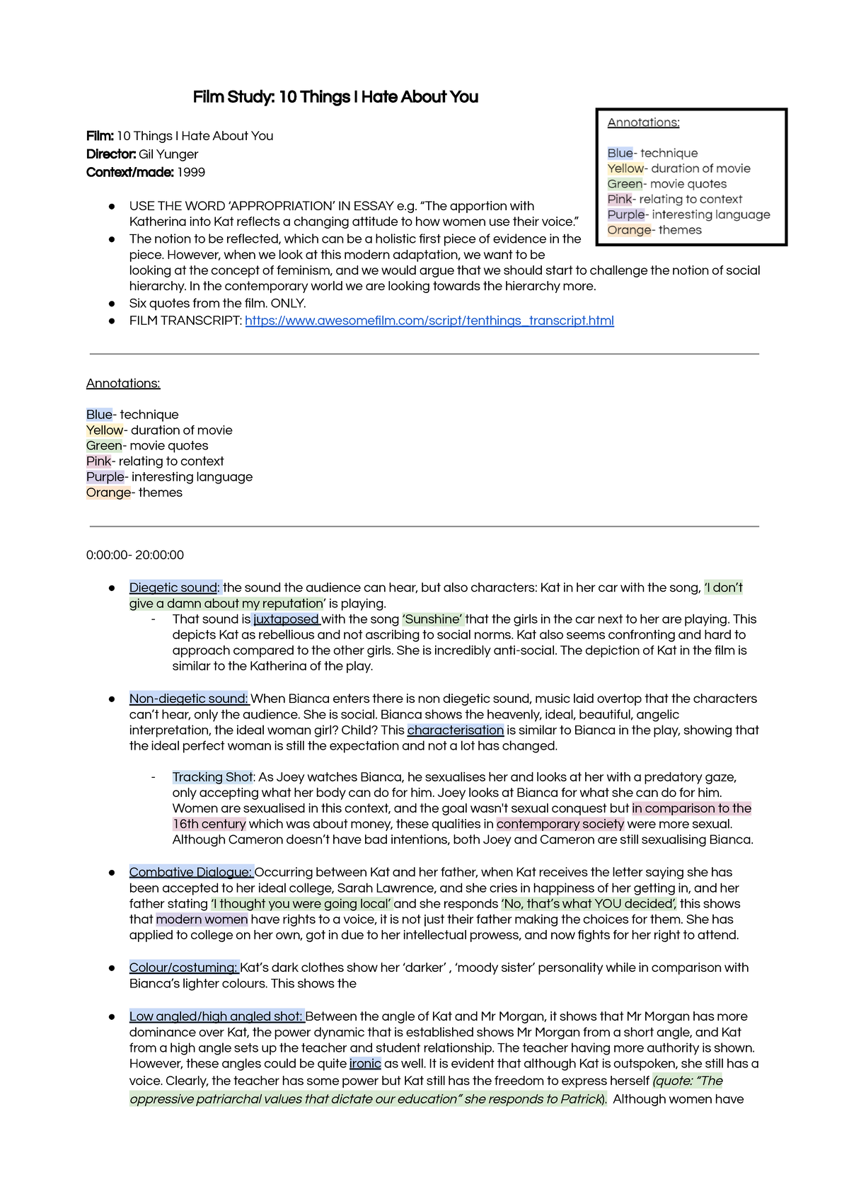 10 Things I Hate About You (1999) - Detailed Film Annotations and ...
