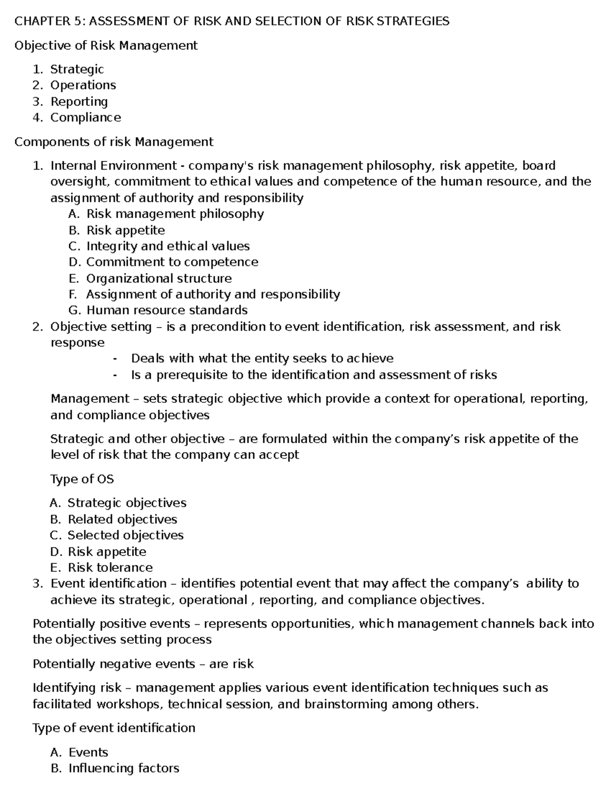 CHAPTER 5: RISK ASSESSMENT & STRATEGY SELECTION - Finals GBRI Notes ...