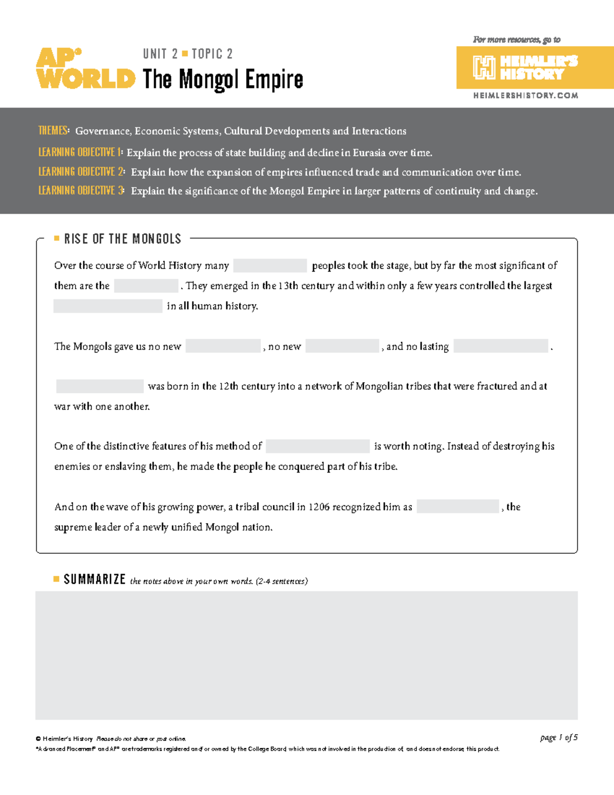 AP World History Unit 2 Topic 2: The Mongol Empire Notes - Studocu