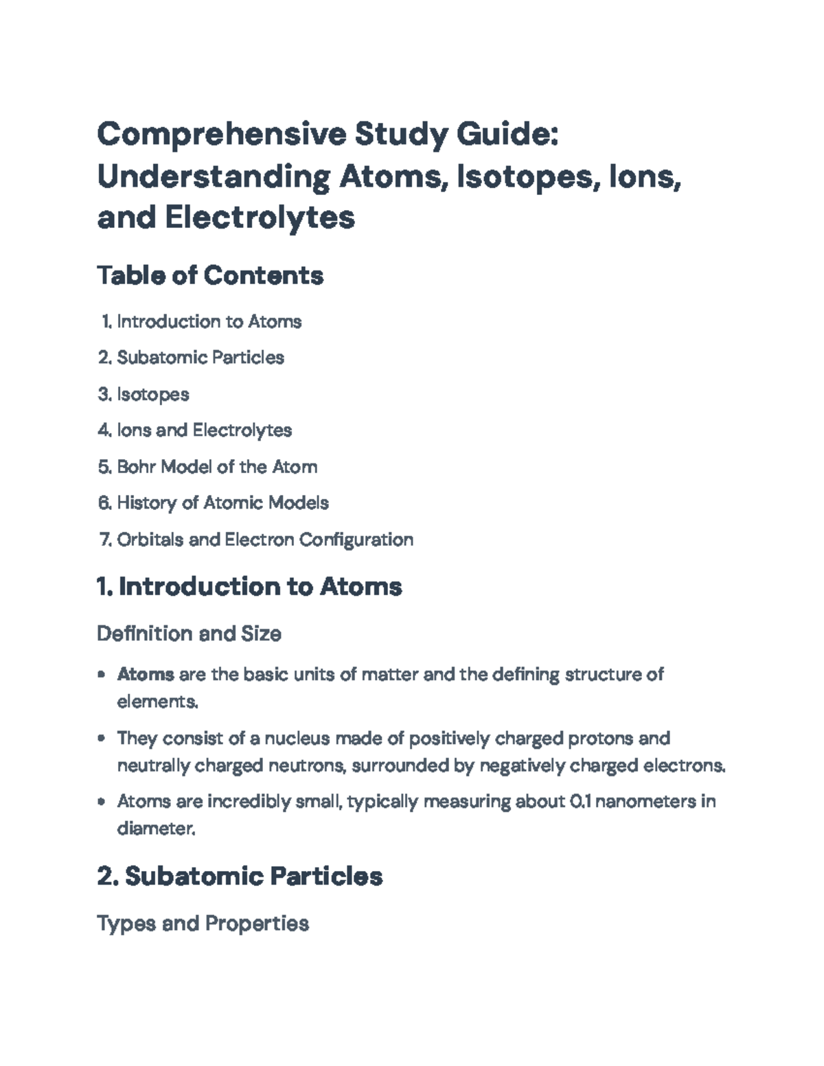 Comprehensive Study Guide: Atoms, Isotopes, and Ions for Chemistry 101 ...