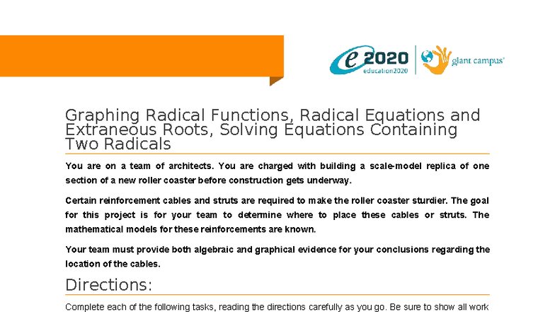 Ptw Roller Coaster Design Worksheet: Graphing Radicals & Equations ...