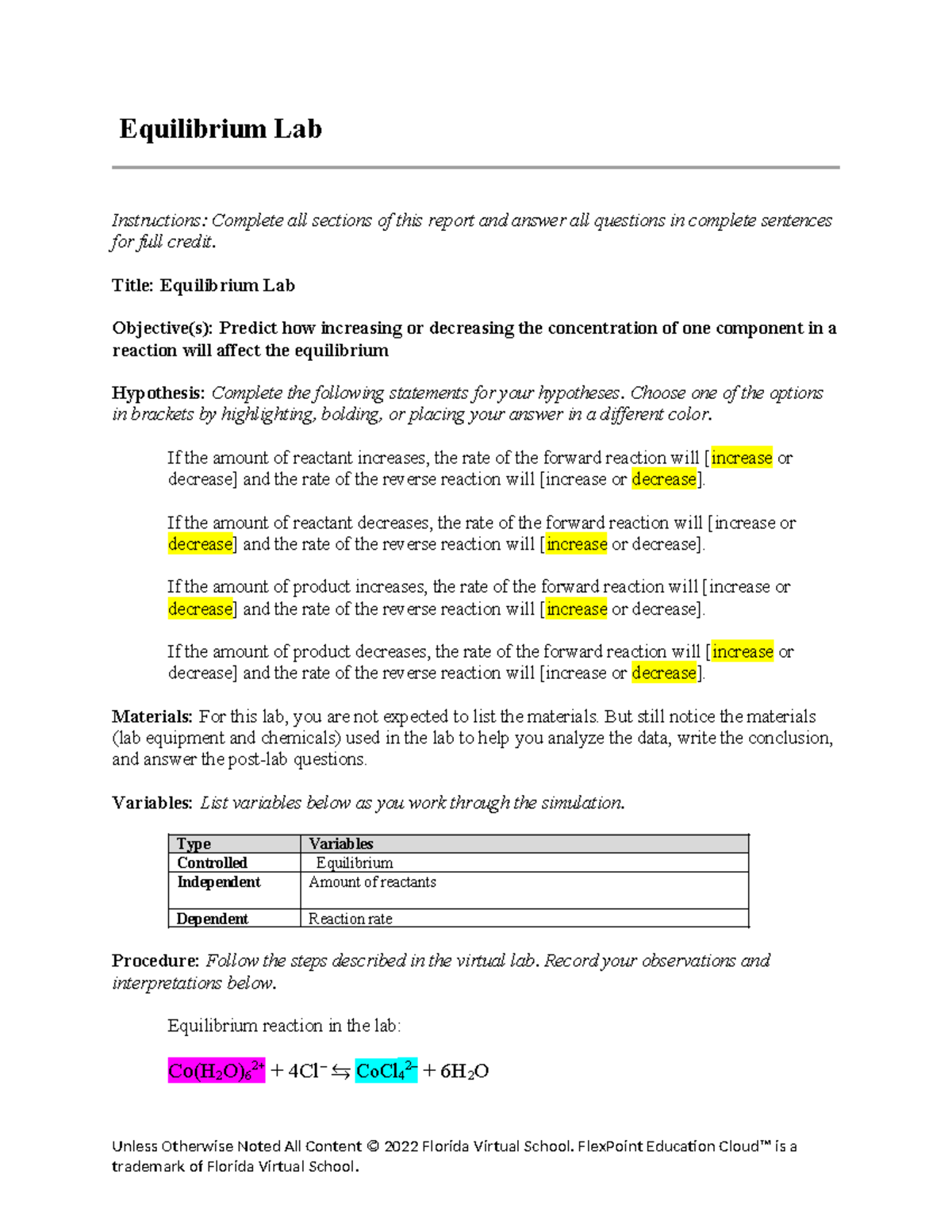 Equilibrium Lab Report: Analyzing Reaction Rates and Concentration ...