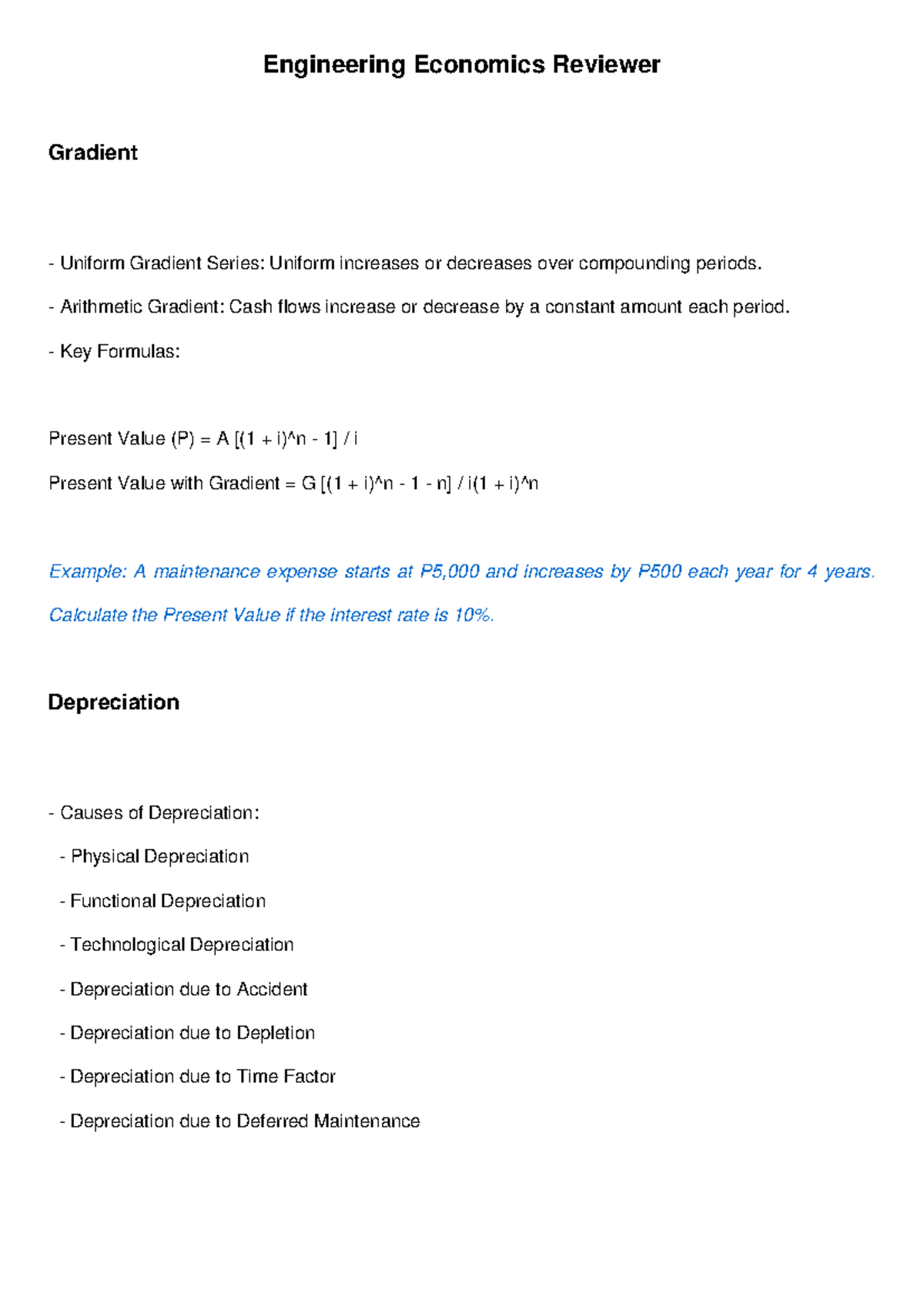 Engineering Economics Reviewer: Gradient Series & Depreciation Methods ...