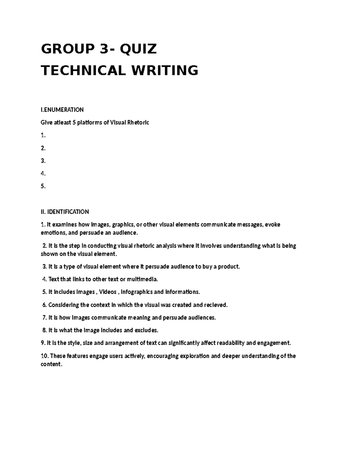 GROUP QUIZ: TECHNICAL WRITING I - VISUAL RHETORIC PLATFORMS & ANALYSIS ...