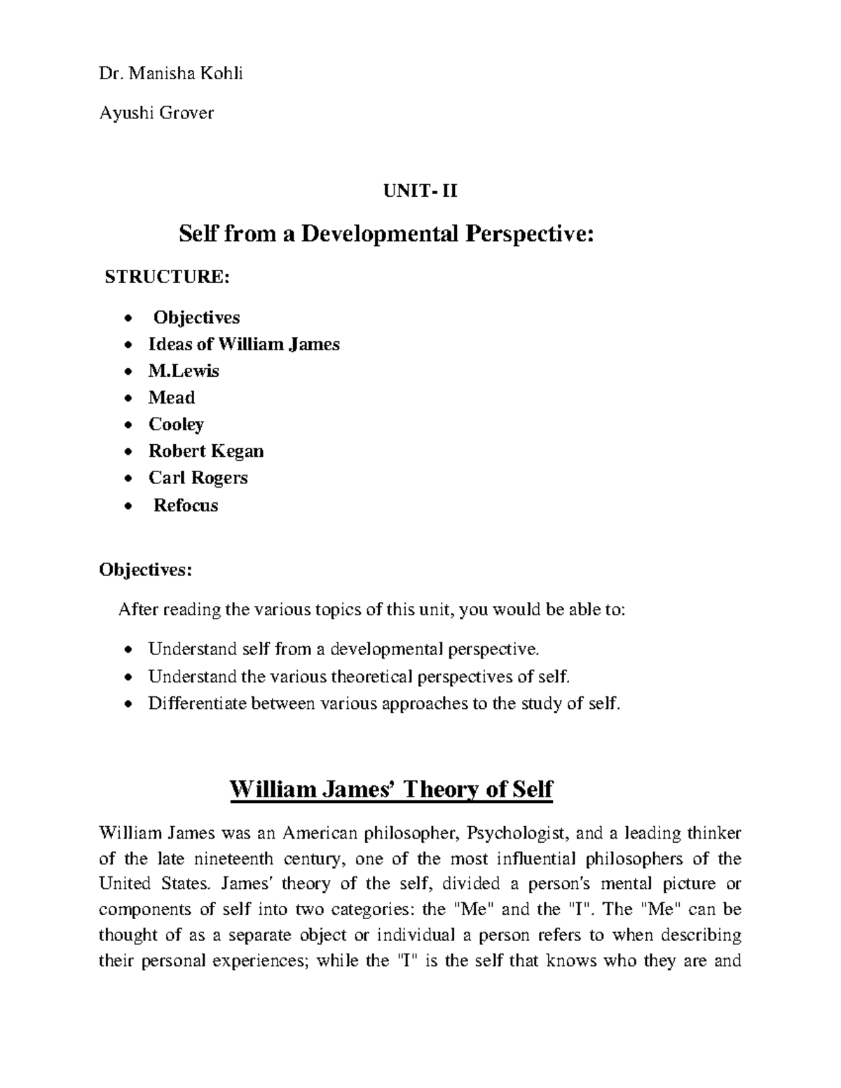 Psygene 02: Development of Self - Theories by James, Mead, Cooley, and ...