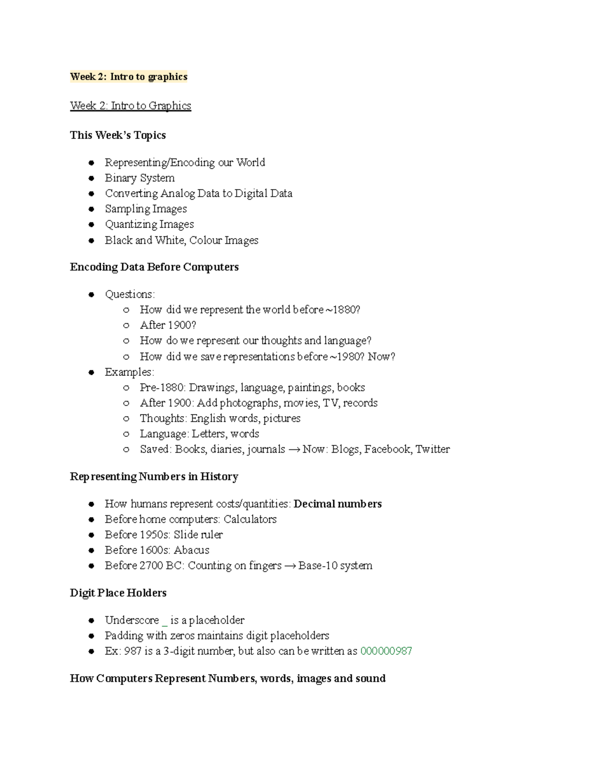Lecture 1033: Week 2 - Introduction to Graphics and Data Representation ...