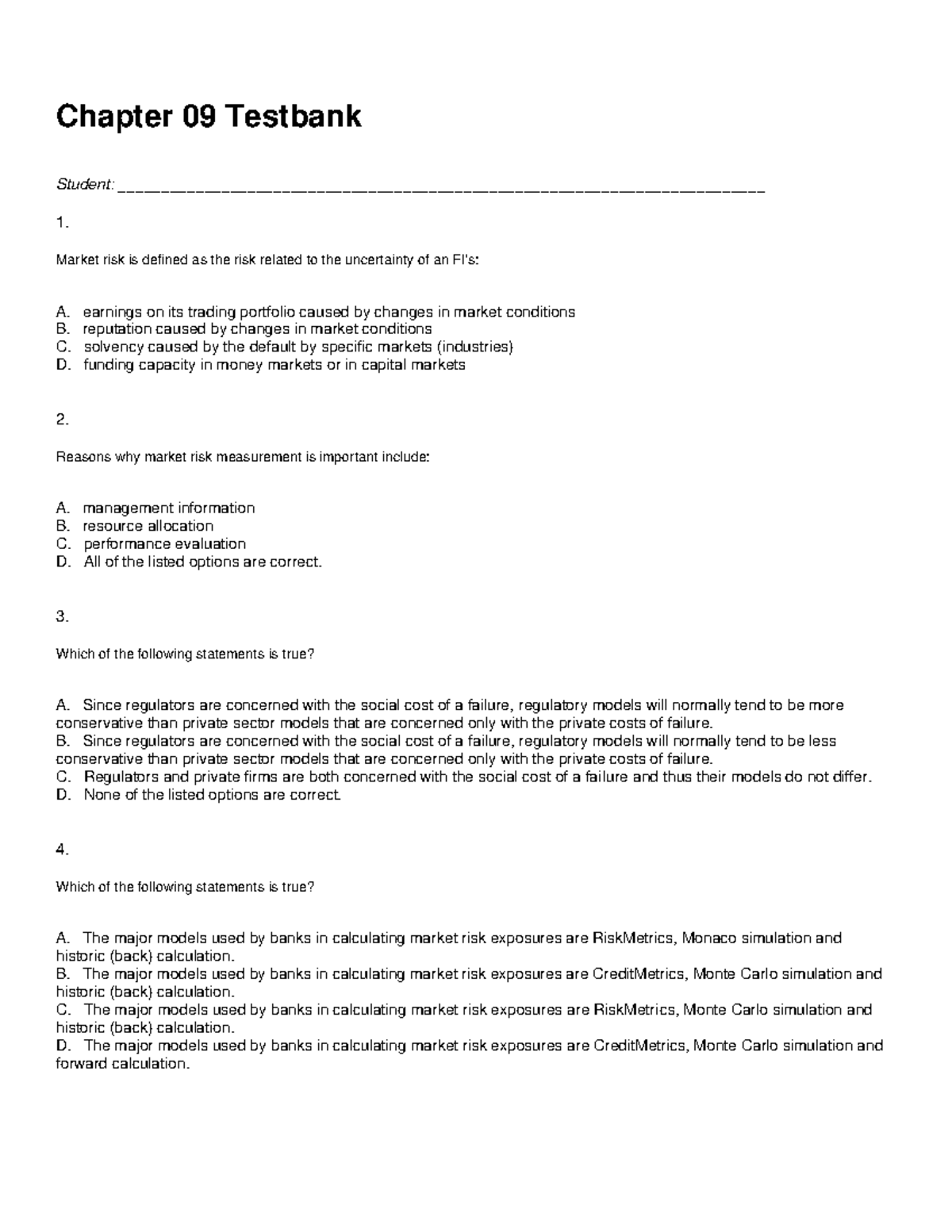 Chapter 09 Testbank - Comprehensive Study Questions and Answers - Studocu