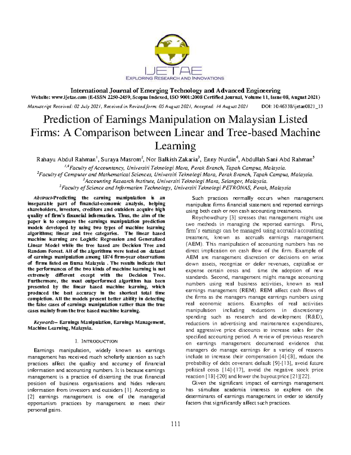 Prediction of Earnings Manipulation on Malaysian L Basic - Website ...