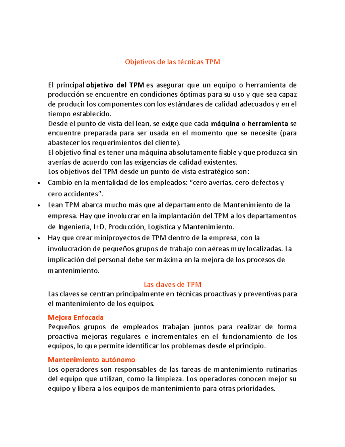 S11.s1. Objetivos y Claves del Mantenimiento Productivo Total (TPM) - Studocu