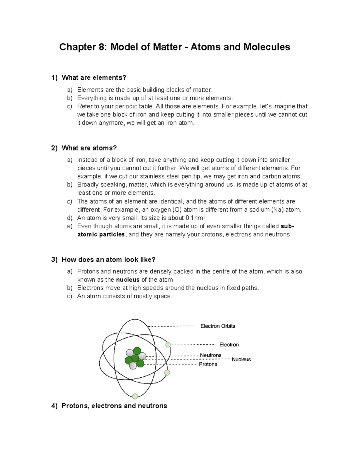 Chapter 8 Model of Matter - Atoms and Molecules - Chapter 8: Model of ...