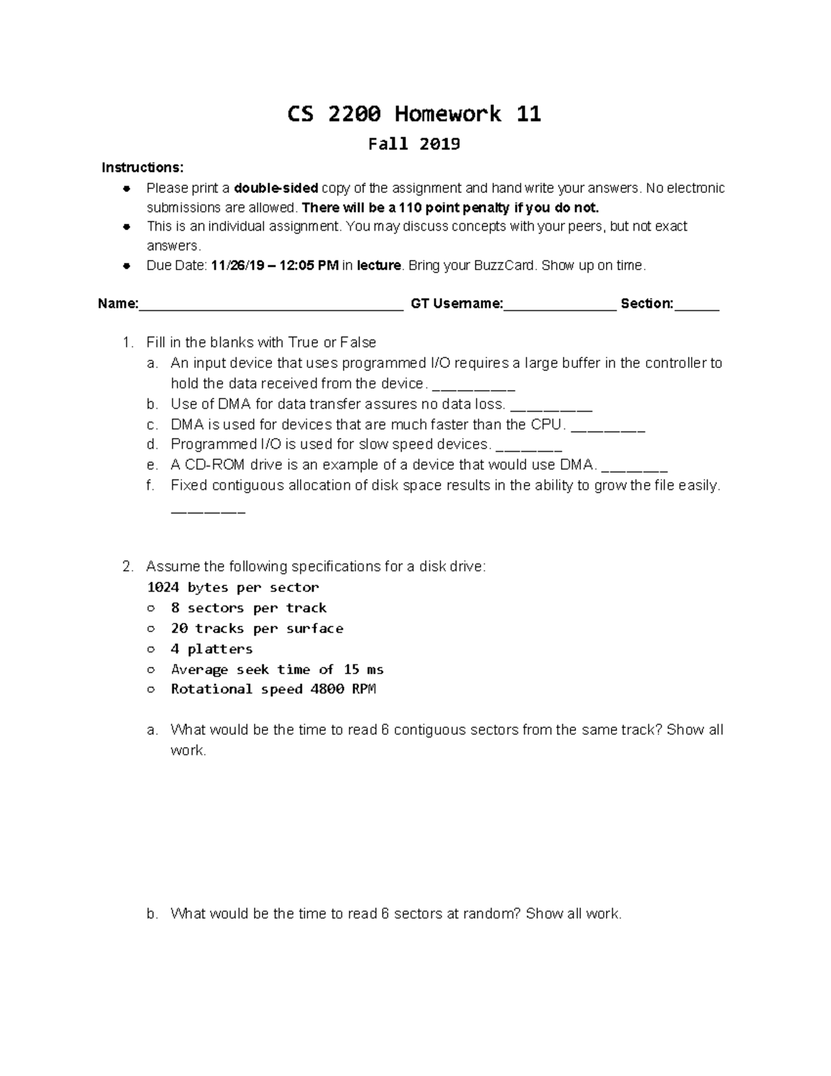 CS 2200 Homework 11: Sample Practice for Fall 2019 - Studocu