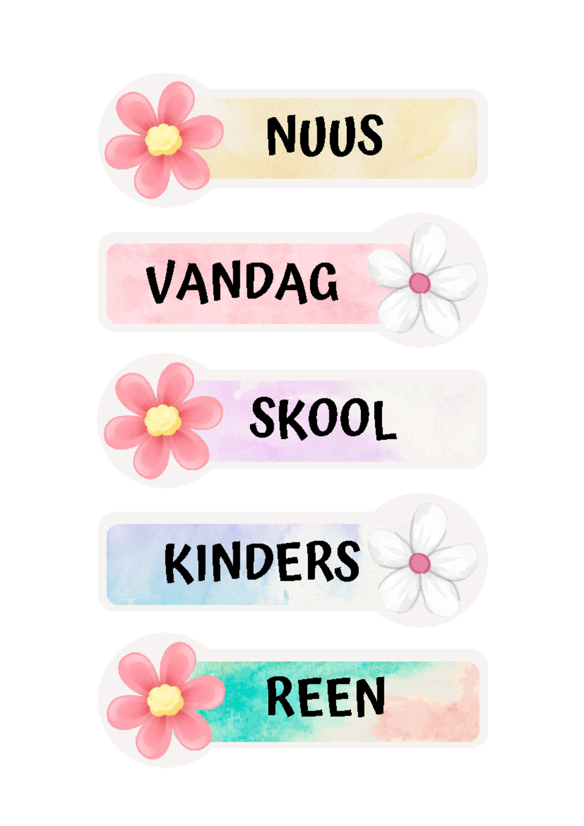 Pink and White Colorful Name Label Document A4 - EDU152S - NUUS VANDAG ...