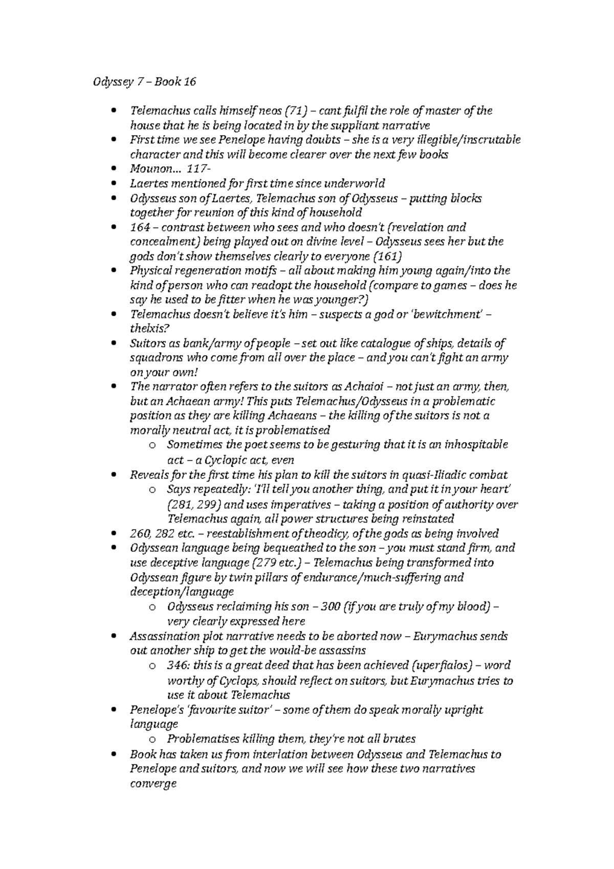 Odyssey Study Notes: Insights from Book 16 and 17 Analysis - Studocu