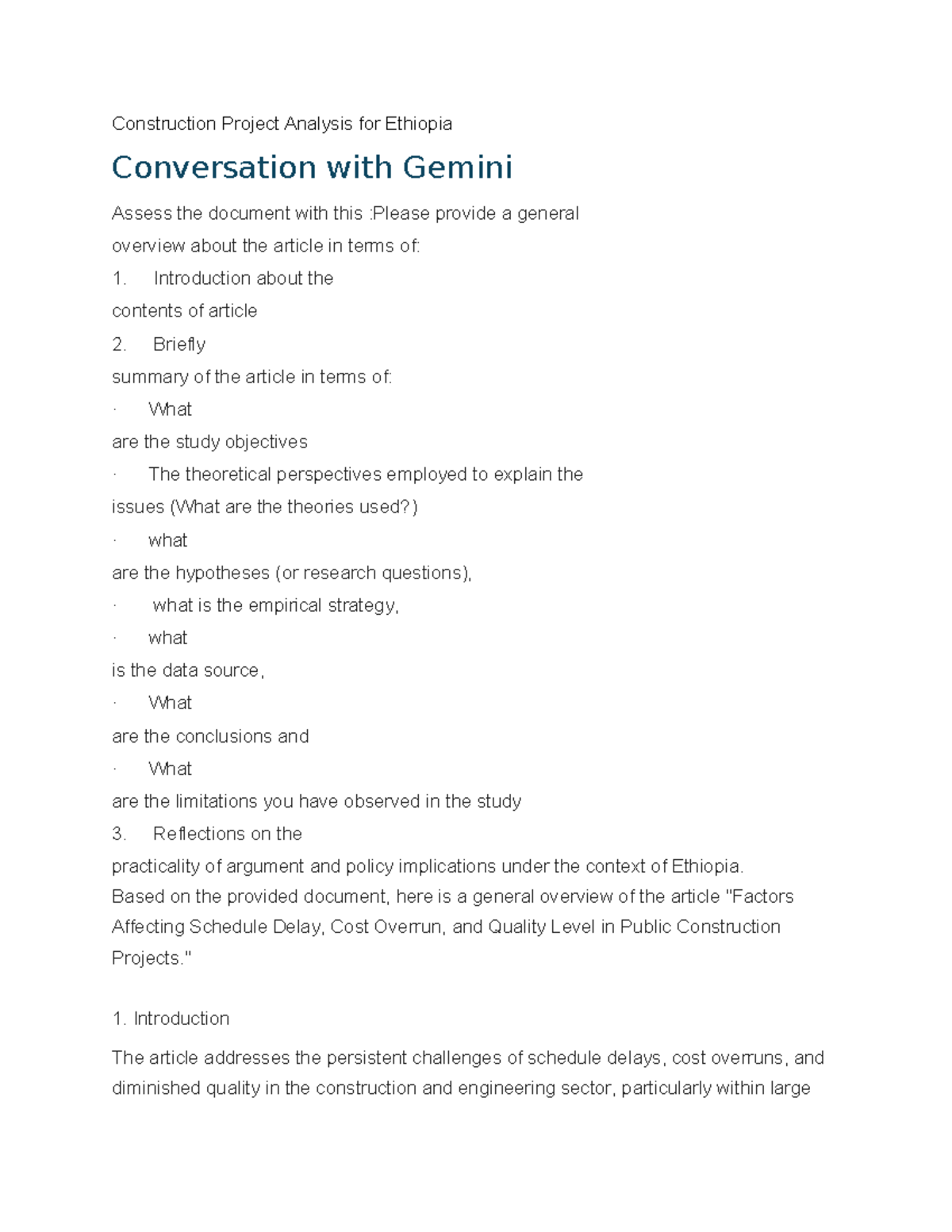 Ethiopian Public Construction: Analyzing Cost, Schedule, and Quality ...