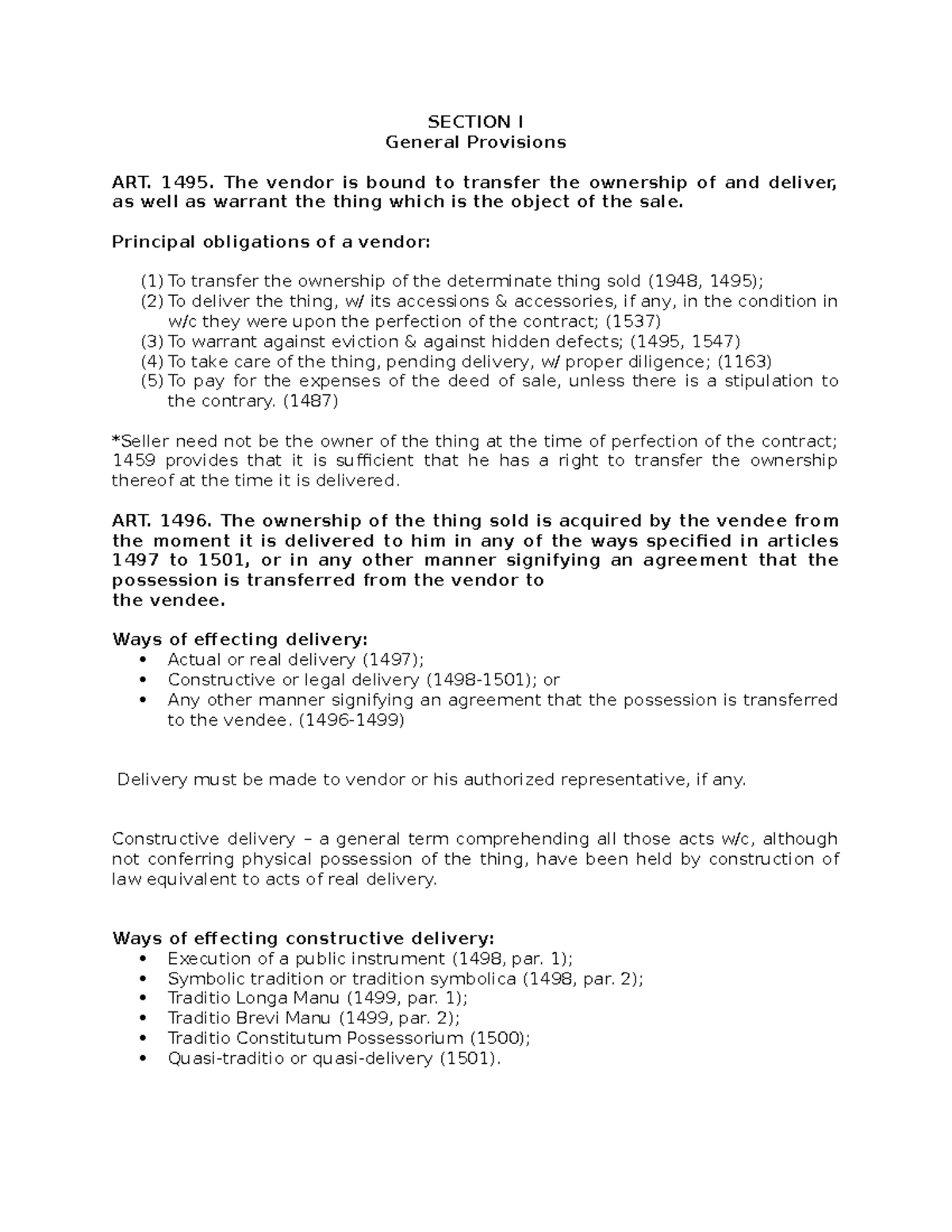 Sales Notes Latest - Sales,Bailments And Agency - UBian - Studocu