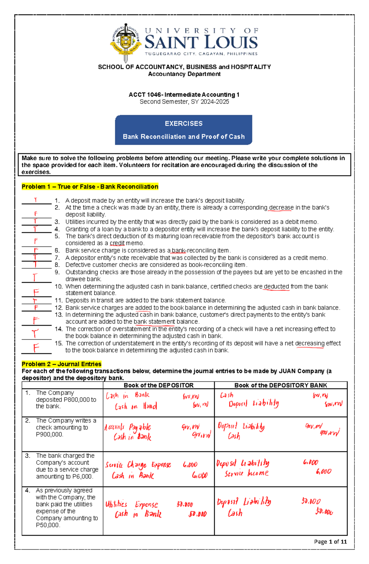 ACCT Intermediate Accounting 1: Exercises on Bank Reconciliation ...