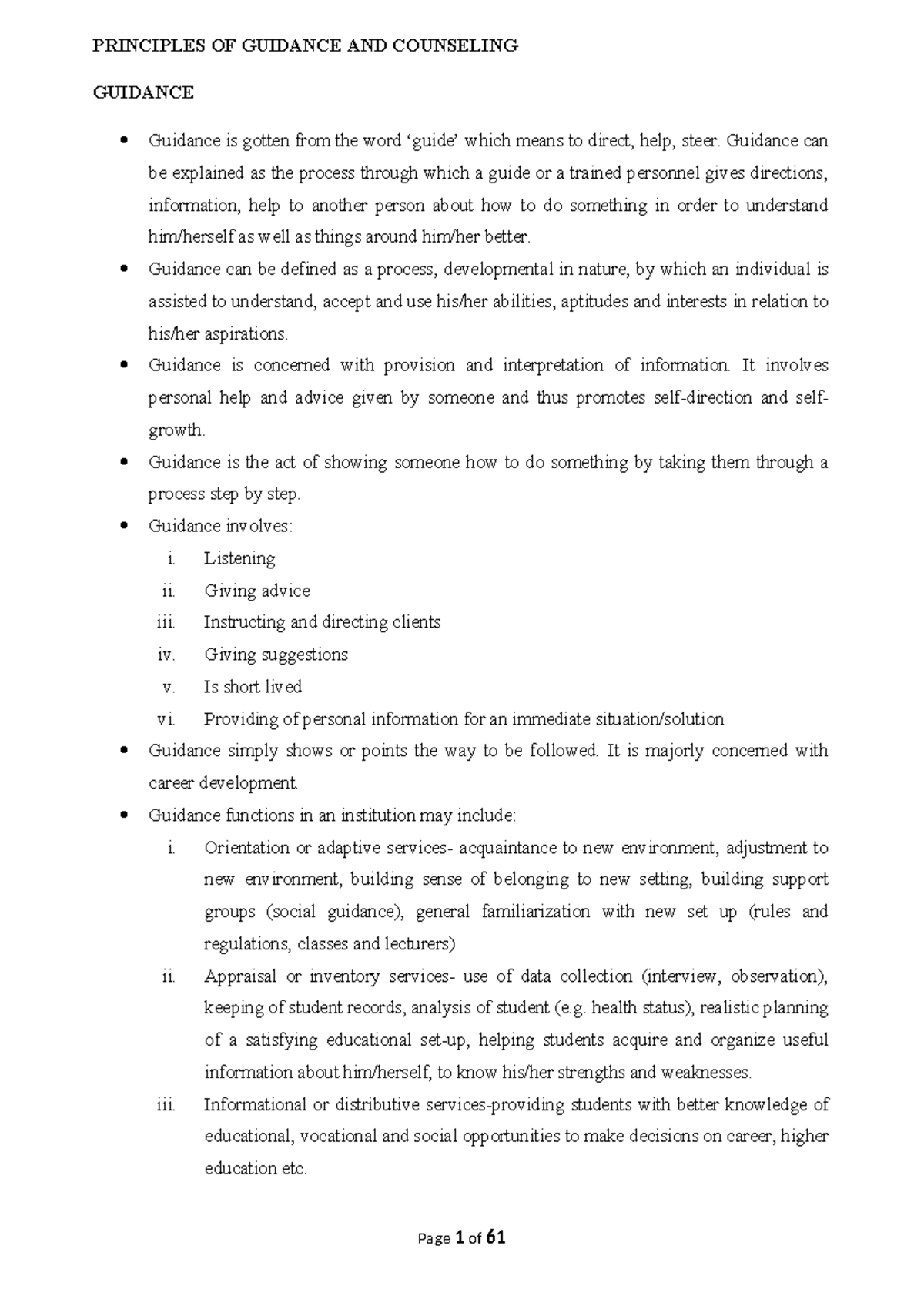 Principles of Guidance and Counseling - Notes (3) - JANET - Studocu