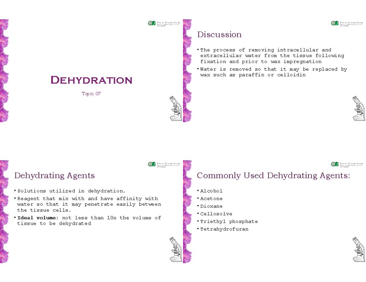 Dehydration Techniques and Agents in Histology Studies (Course Code: n ...