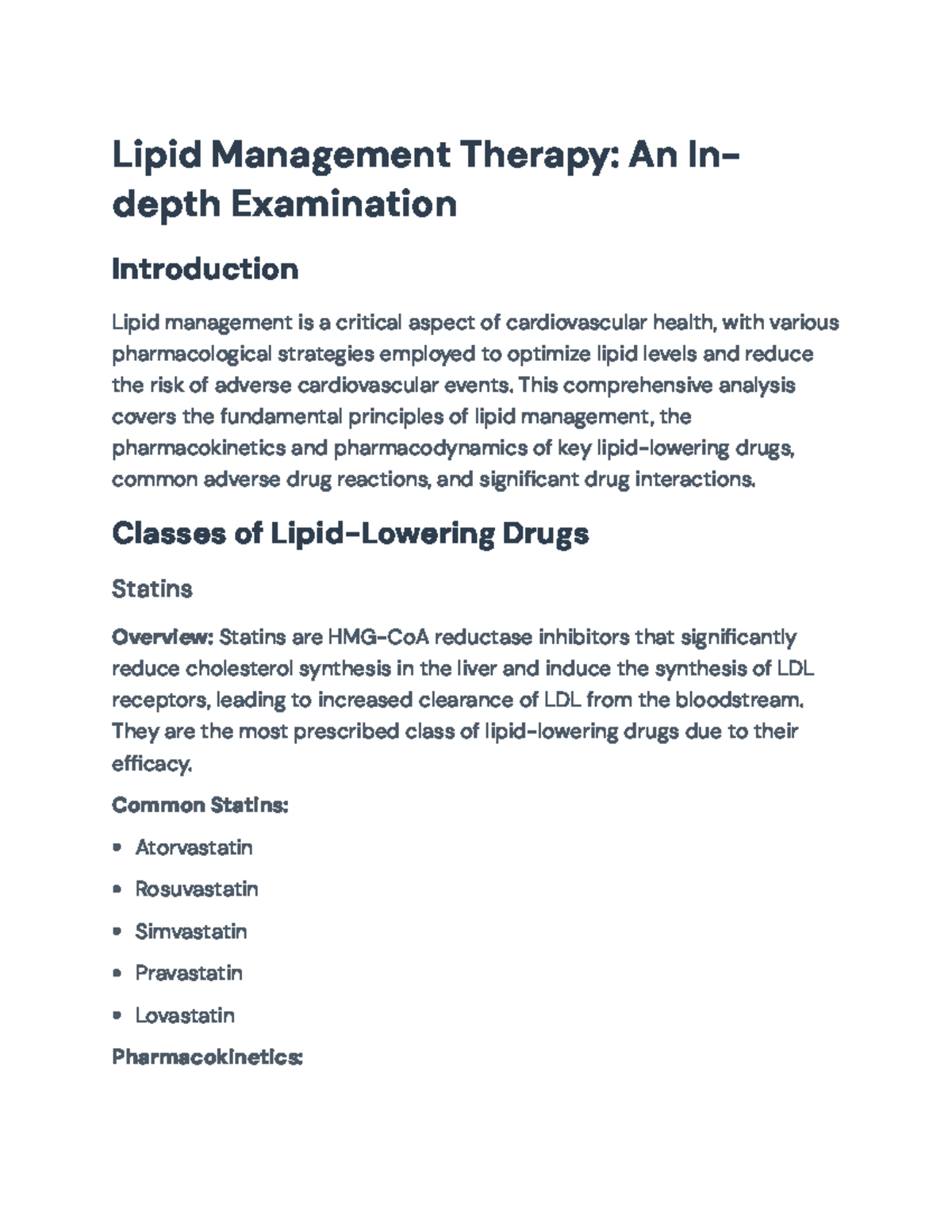 Lipid Management Therapy (PHAR 101): Comprehensive Analysis of ...