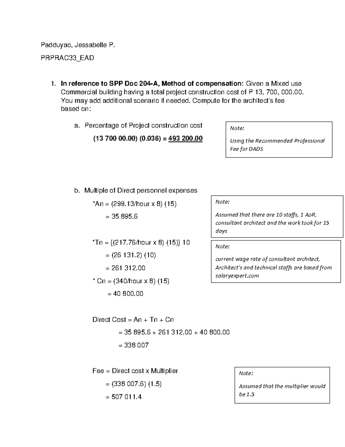 SPP Doc 204-A: Architect's Fee Calculation Method in PRPRAC33_EAD - Studocu