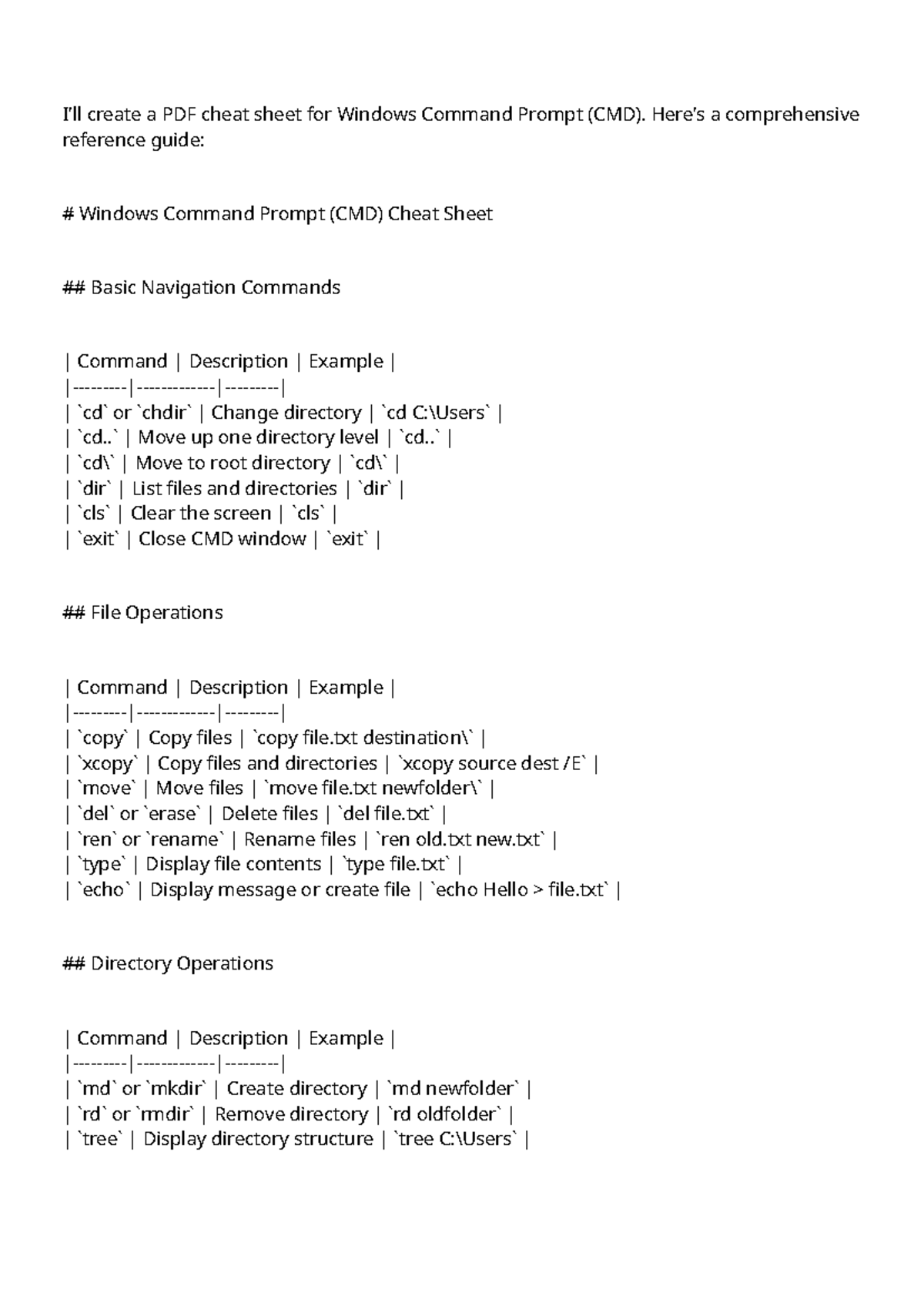 Windows Command Prompt (CMD) Cheat Sheet: Essential Commands Guide - Studocu