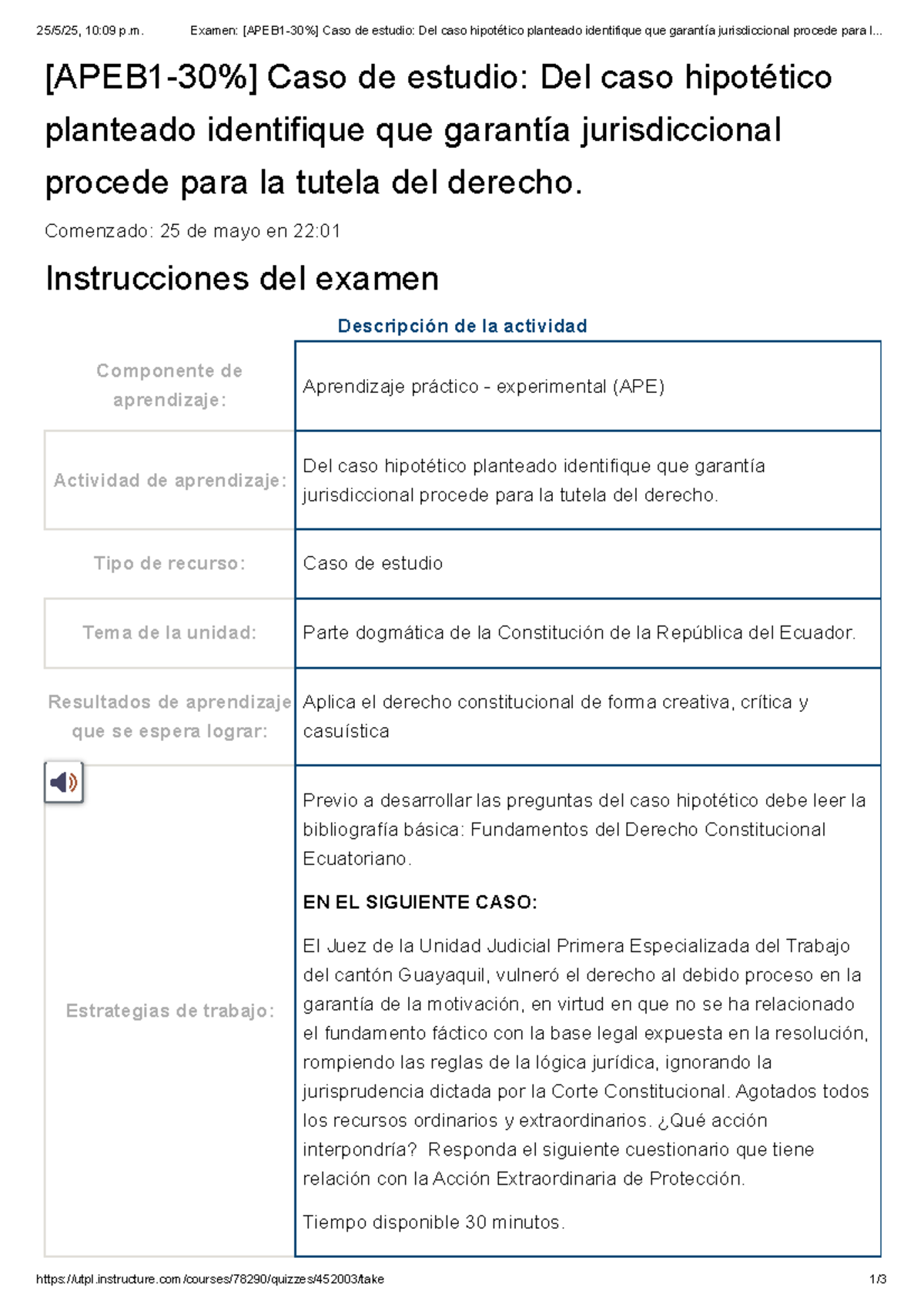 Examen [APEB 1-30%] Caso de Estudio sobre Garantías Jurisdiccionales - Studocu