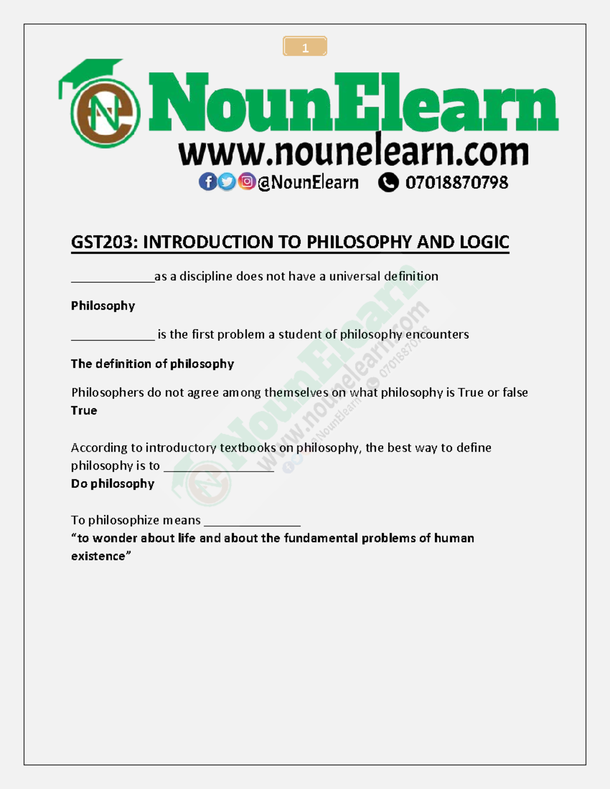 GST203 Final Exam Summary: Key Concepts in Philosophy and Logic - Studocu