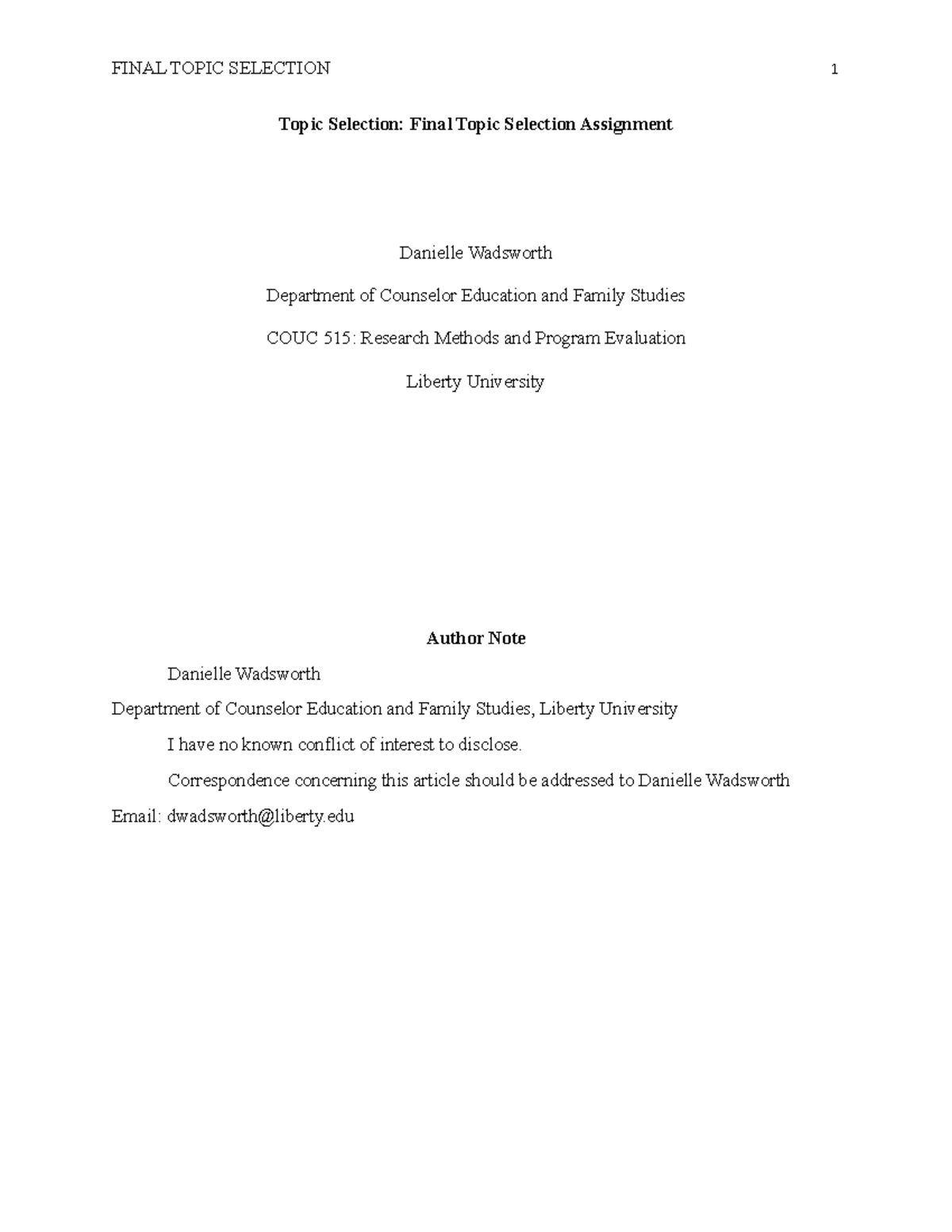 COUC 515: Final Topic Selection on Therapy & Childhood Maltreatment Impact - Studocu