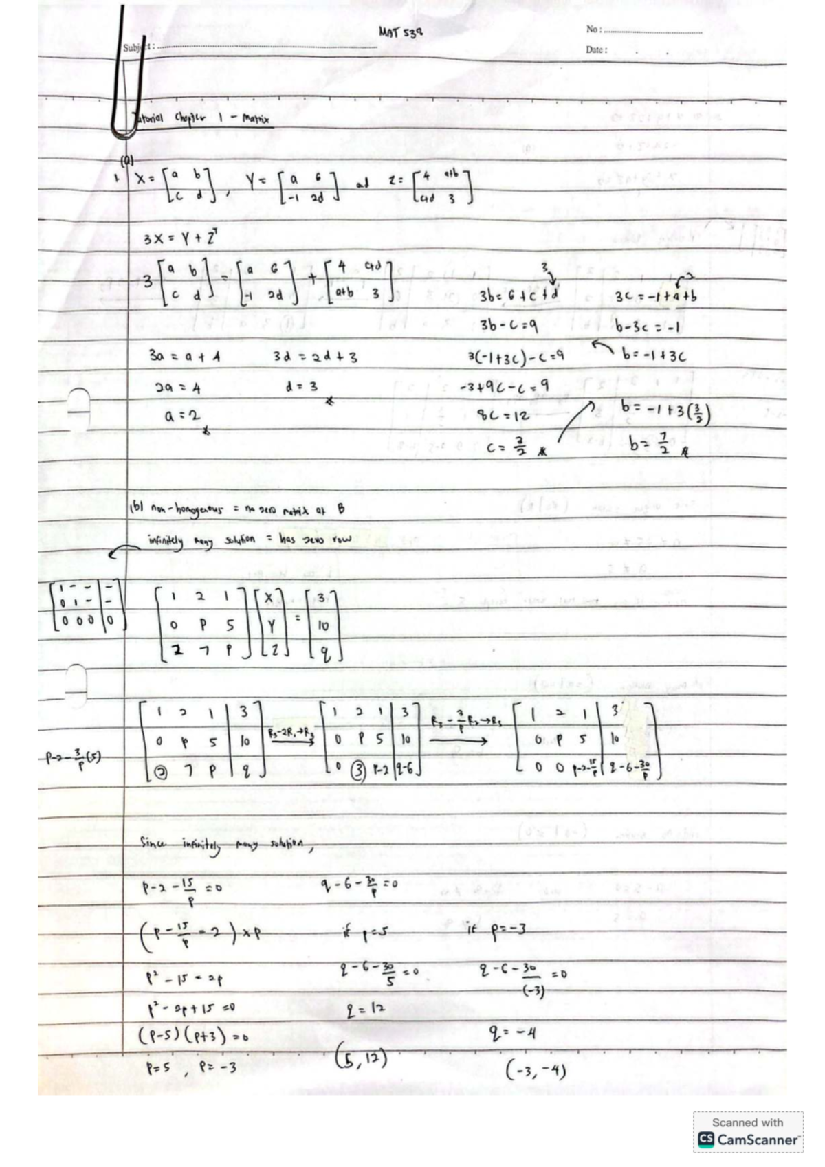 Tutorial 1 - Matrix Solutions and Properties (MATH101) - Studocu