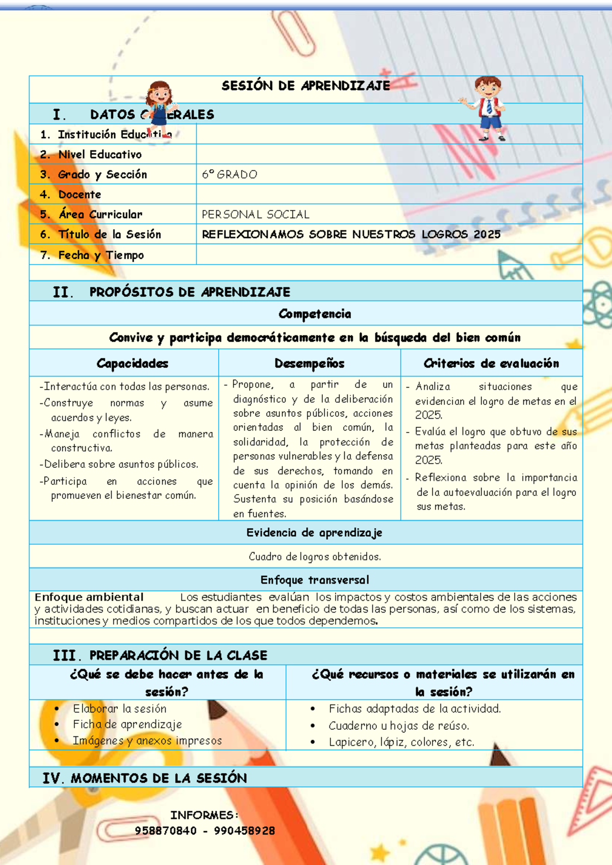 6º Grado - PS - Reflexión sobre Logros y Autoevaluación 2025 - Studocu