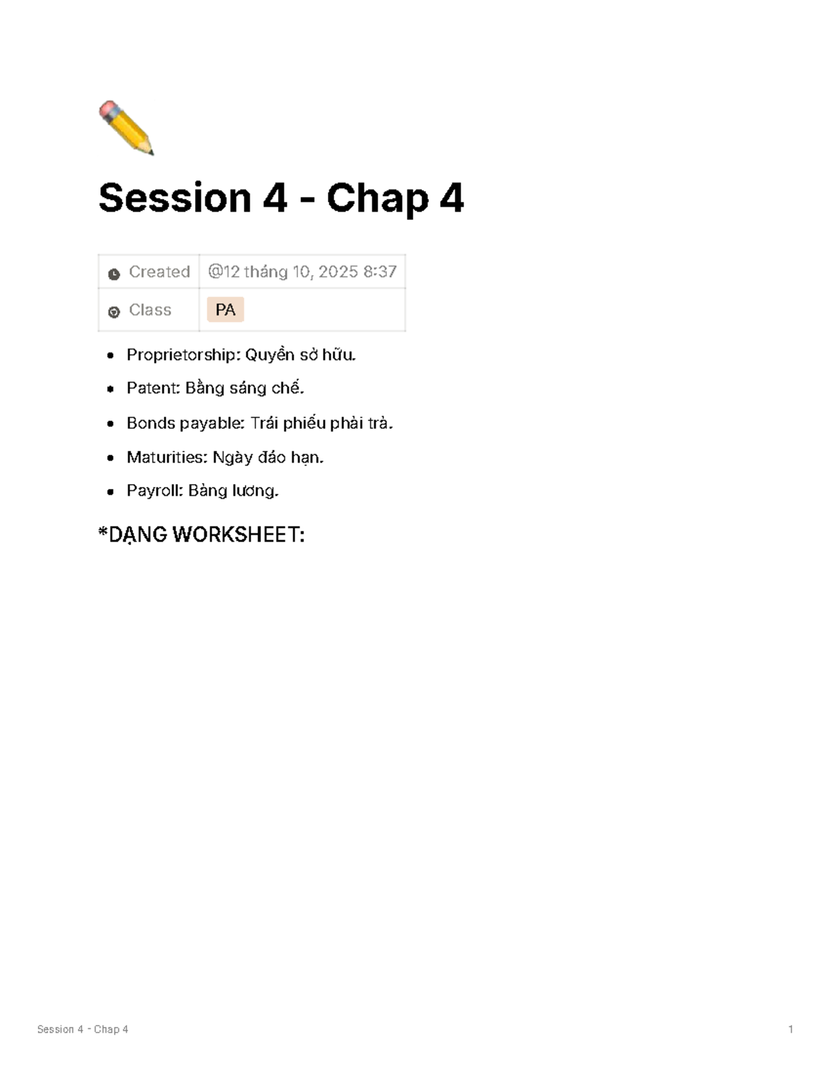 PA - Final Exam Notes for Chapter 4: Proprietorship and Accounting ...