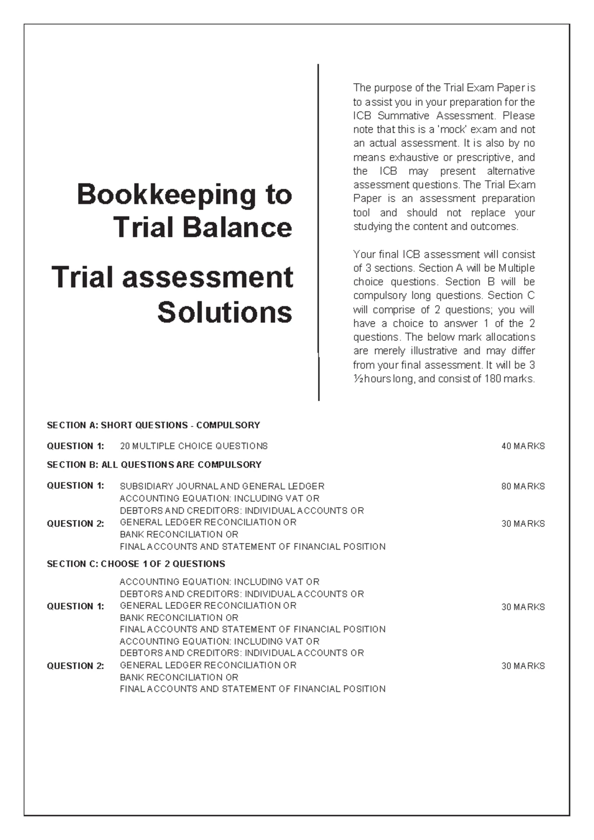 Bookkeeping to Trial Balance - Study Notes copy - Bookkeeping to Trial ...