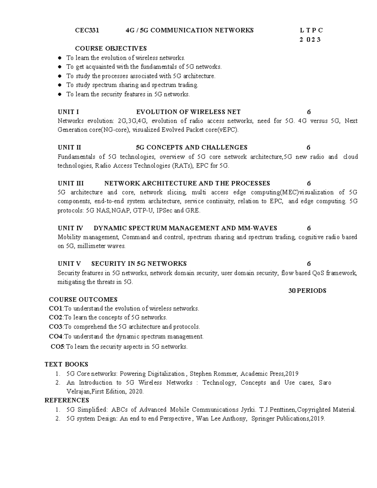 CEC331 4G 5G Communication Networks Syllabus - Studocu