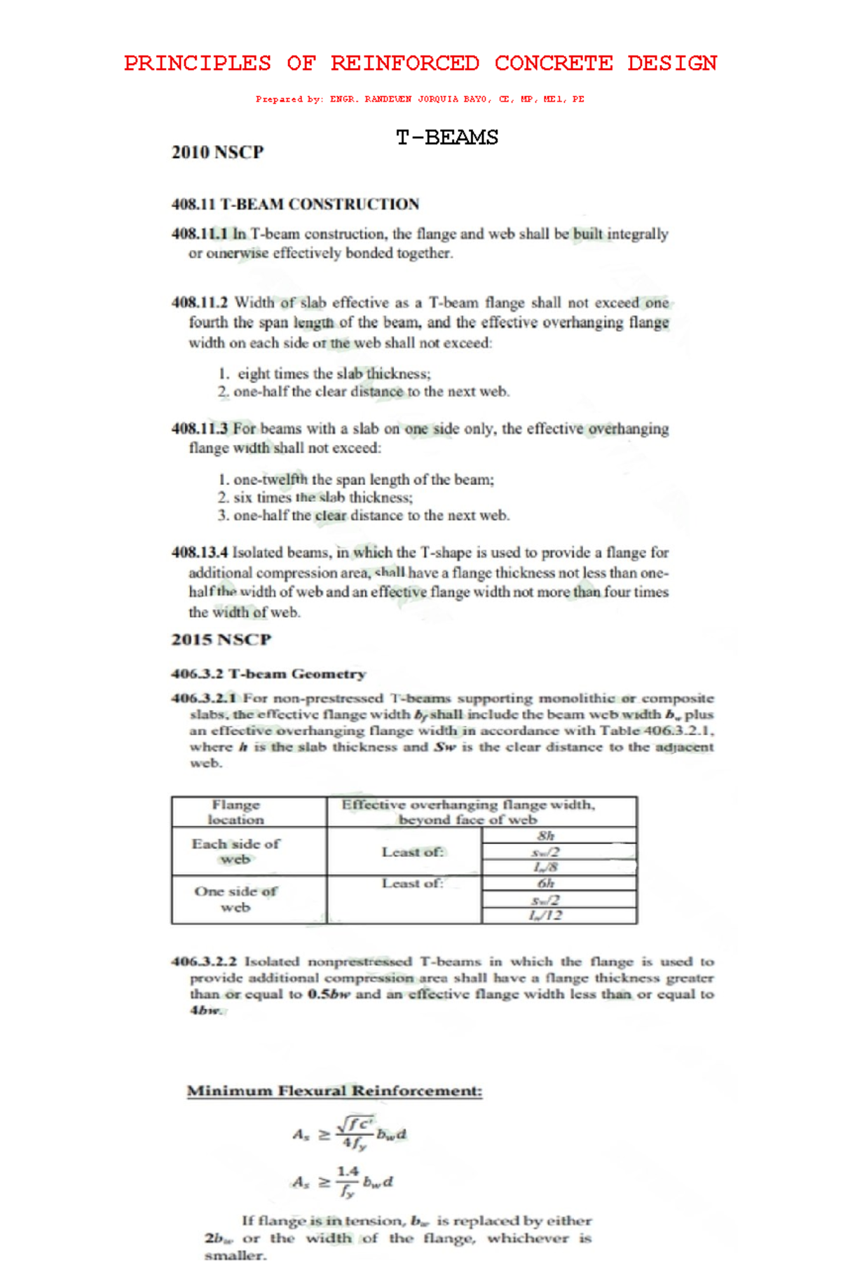 REINFORCED CONCRETE DESIGN PRINCIPLES - CE 101 Final Exam Notes - Studocu