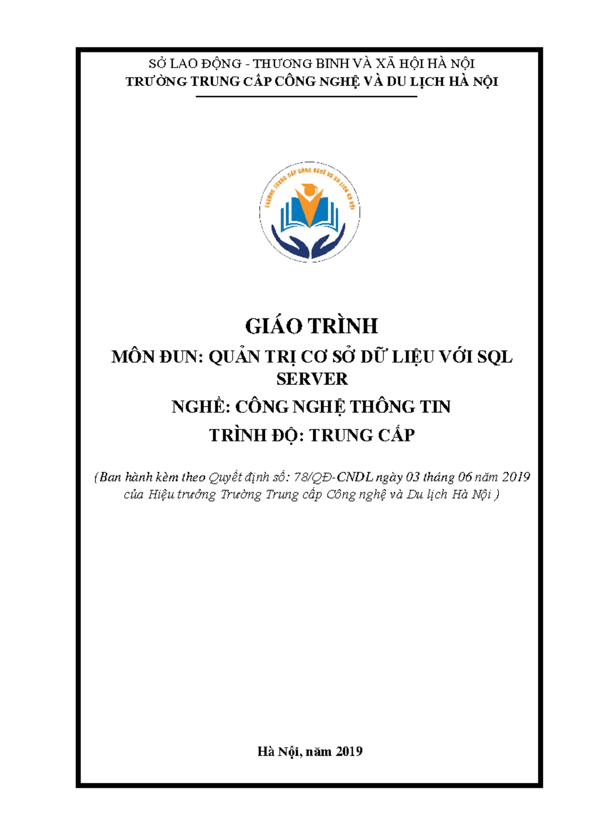 Giáo trình Quản trị Cơ sở Dữ liệu với SQL Server - Nghề CNTT Trung cấp ...